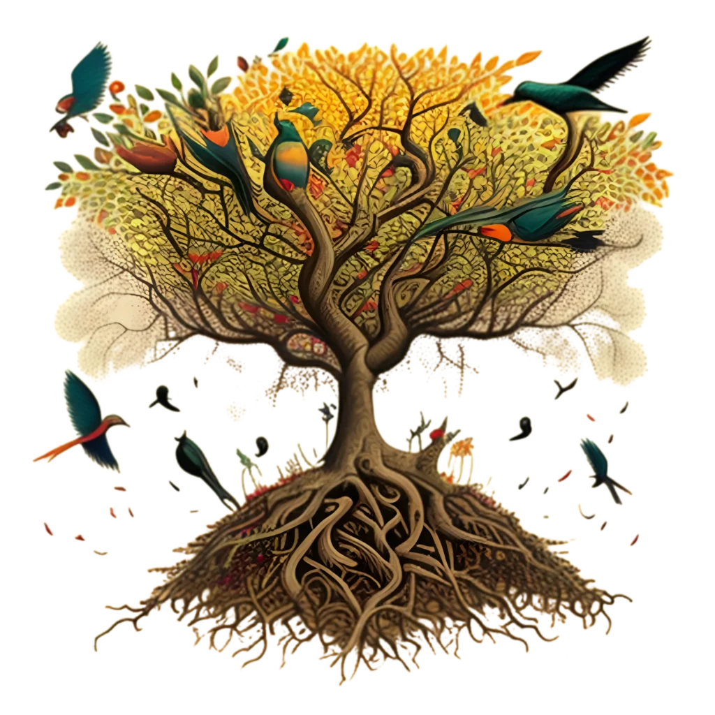 Yellow colour tree with leaf and roots - PNG Mark: free HQ png images ...