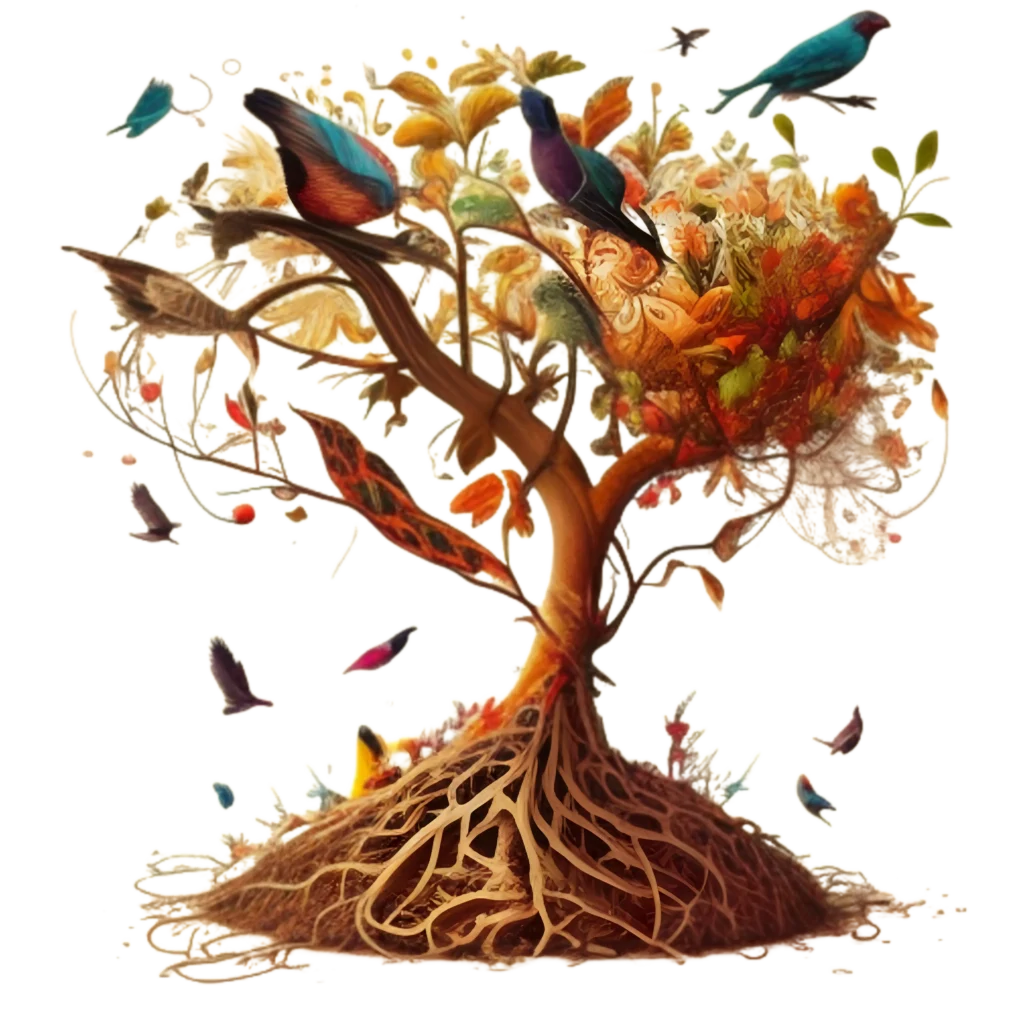 Beautiful tree and birds on branches of tree - PNG Mark: free HQ png ...